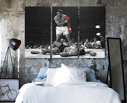 Sonny Liston vs Muhammad Ali Canvas Wall Art Print Knockout Black and White and Red Wall Art Home Decor (24in x 36in Gallery Wrapped)