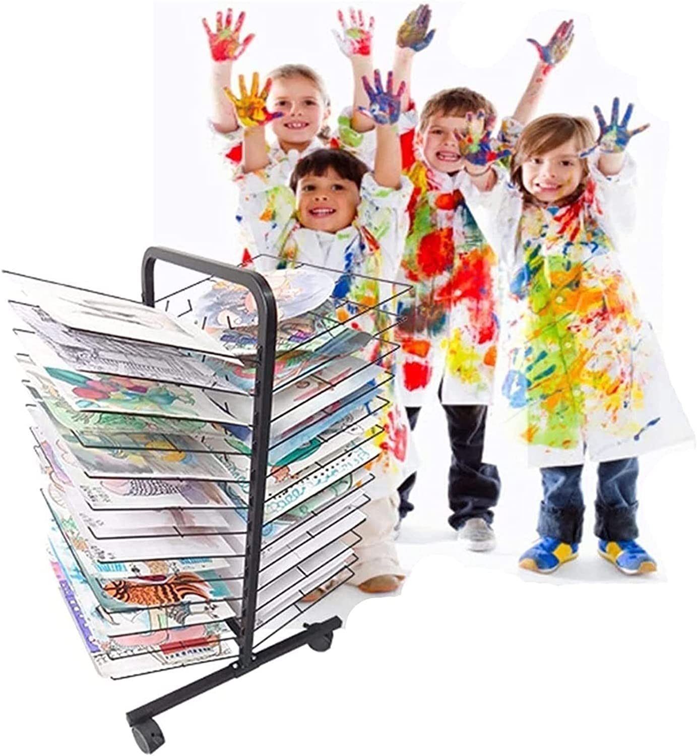 Art Drying Rack, 26-Tier Mobile Art Drying Rack with Wire Rack for Artwork, Drying and Printing Rack, Ideal for Schools and Art Clubs