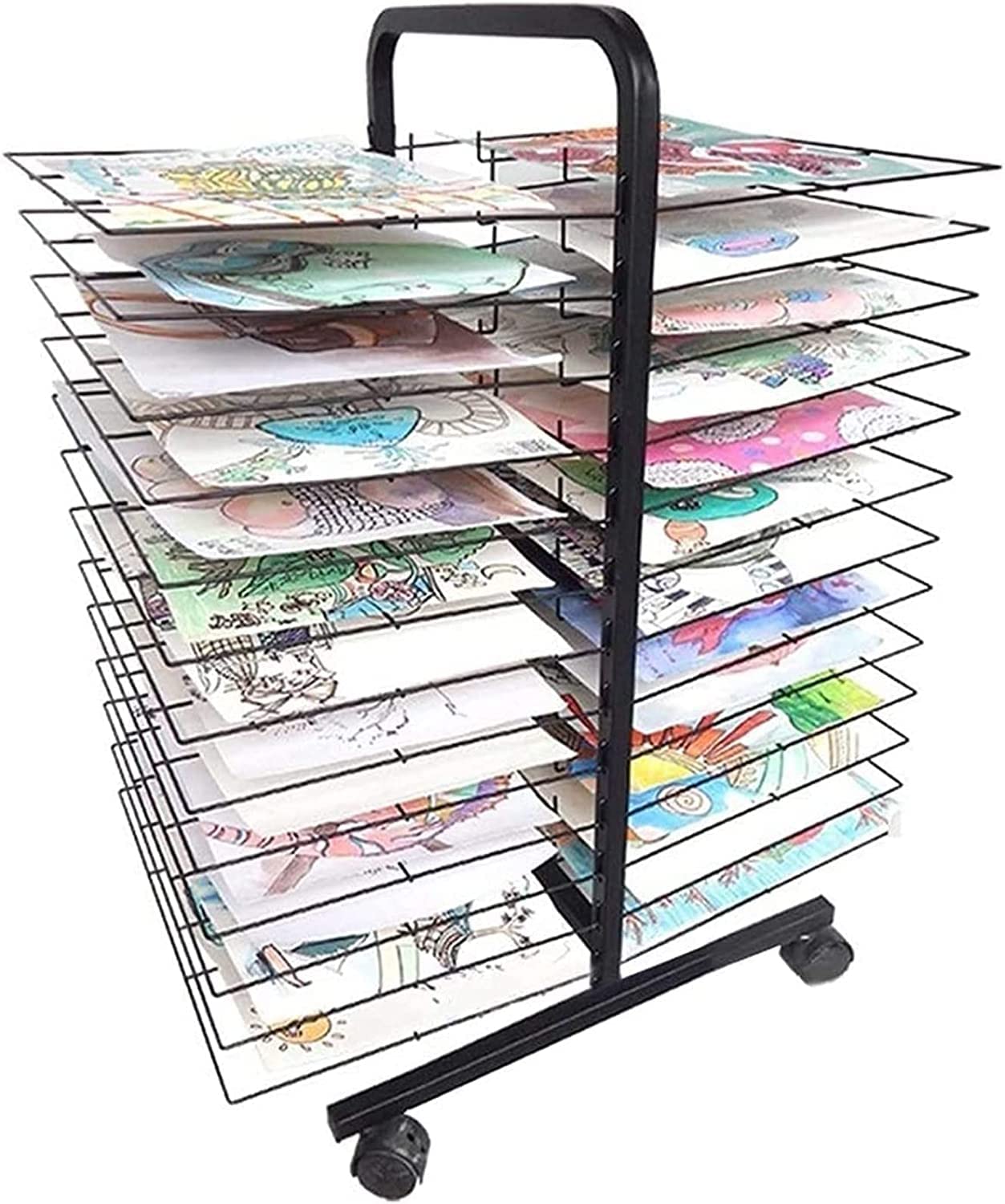Art Drying Rack, 26-Tier Mobile Art Drying Rack with Wire Rack for Artwork, Drying and Printing Rack, Ideal for Schools and Art Clubs