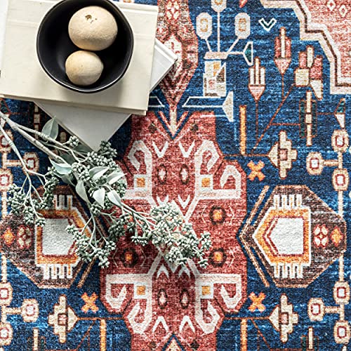 nuLOOM Nevaeh Machine Washable Bohemian Medallion Area Rug, 6' x 9', Blue