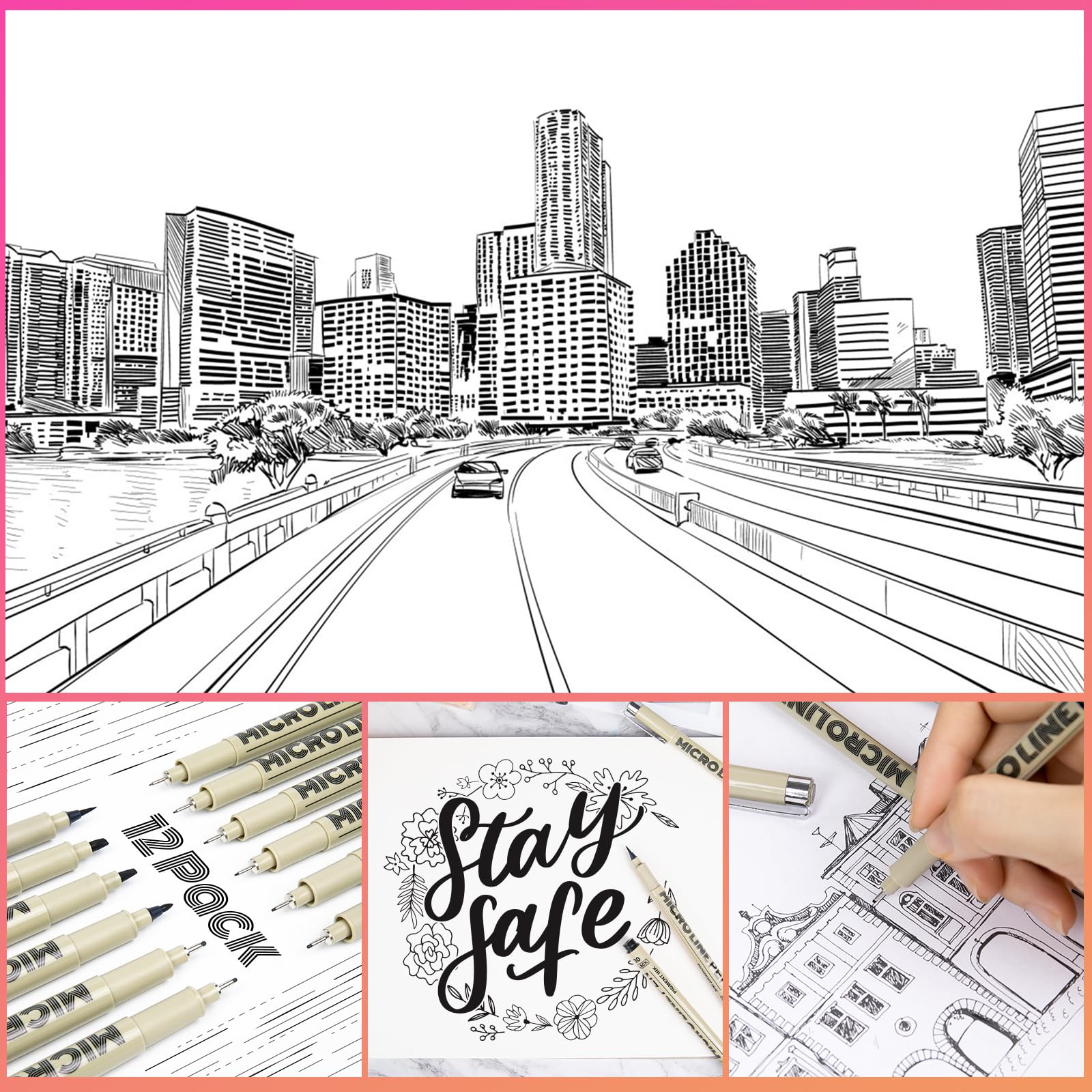 Micro-Pen Fineliner Ink Pens, 12 Pack Black Micro Fine Point Drawing Pens Waterproof Archival Ink Multiliner Pens for Artist Illustration, Sketching, Technical Drawing, Anime, Manga, Scrapbooking