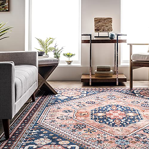 nuLOOM Nevaeh Machine Washable Bohemian Medallion Area Rug, 6' x 9', Blue