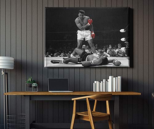 Sonny Liston vs Muhammad Ali Canvas Wall Art Print Knockout Black and White and Red Wall Art Home Decor (24in x 36in Gallery Wrapped)