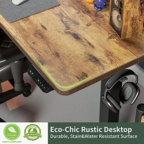 FEZIBO Height Adjustable Electric Standing Desk, 63 x 24 Inches Stand up Table, Sit Stand Home Office Desk with Splice Board, Black Frame/Rustic Brown Top