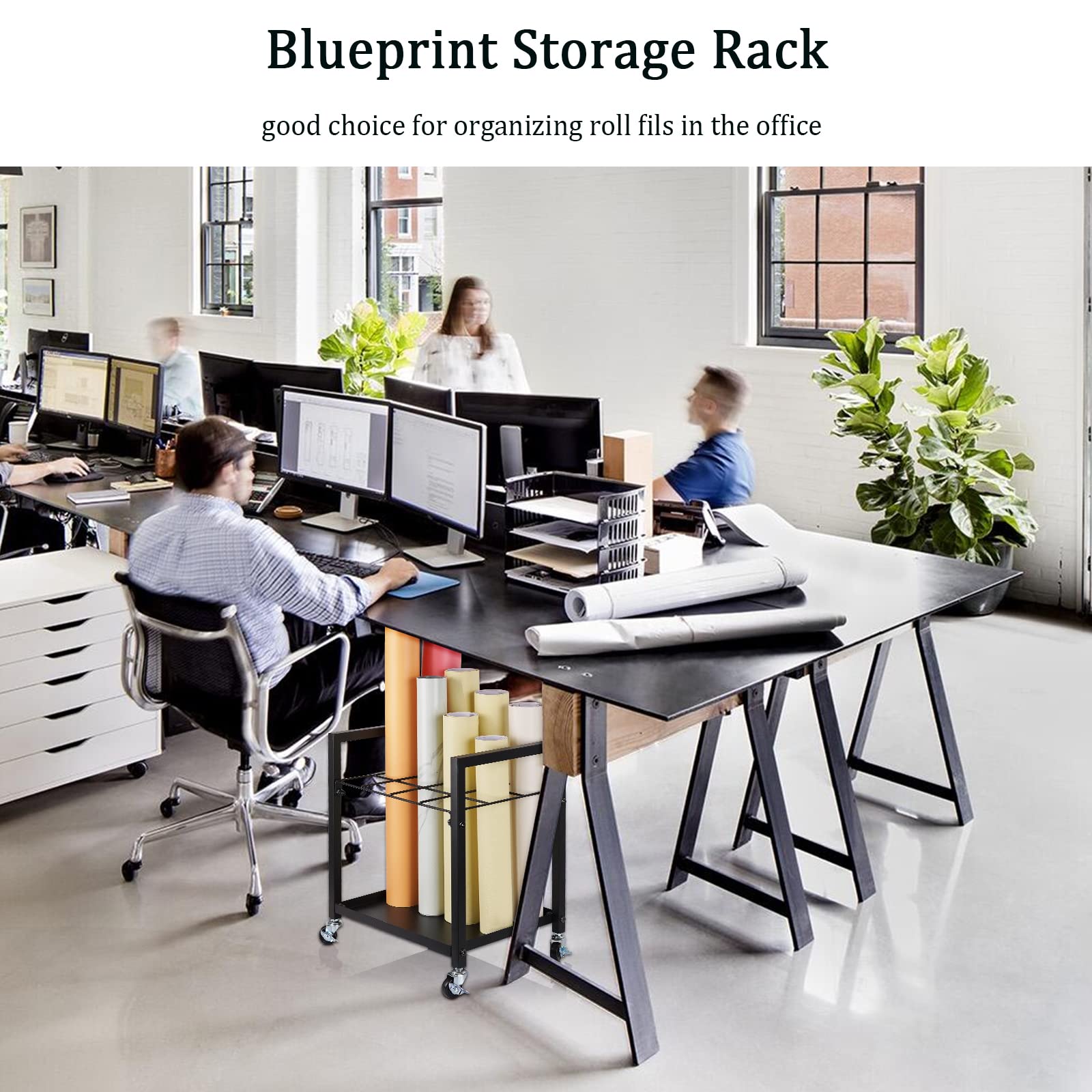 Cathyeen Blueprint Storage Rack Blueprint Holder Metal Blueprint Storage Cart with Wheels 12 Slots Roll File Holder for Home Office School to Storage Blueprint Poster Architectural (Black 12 Slots)