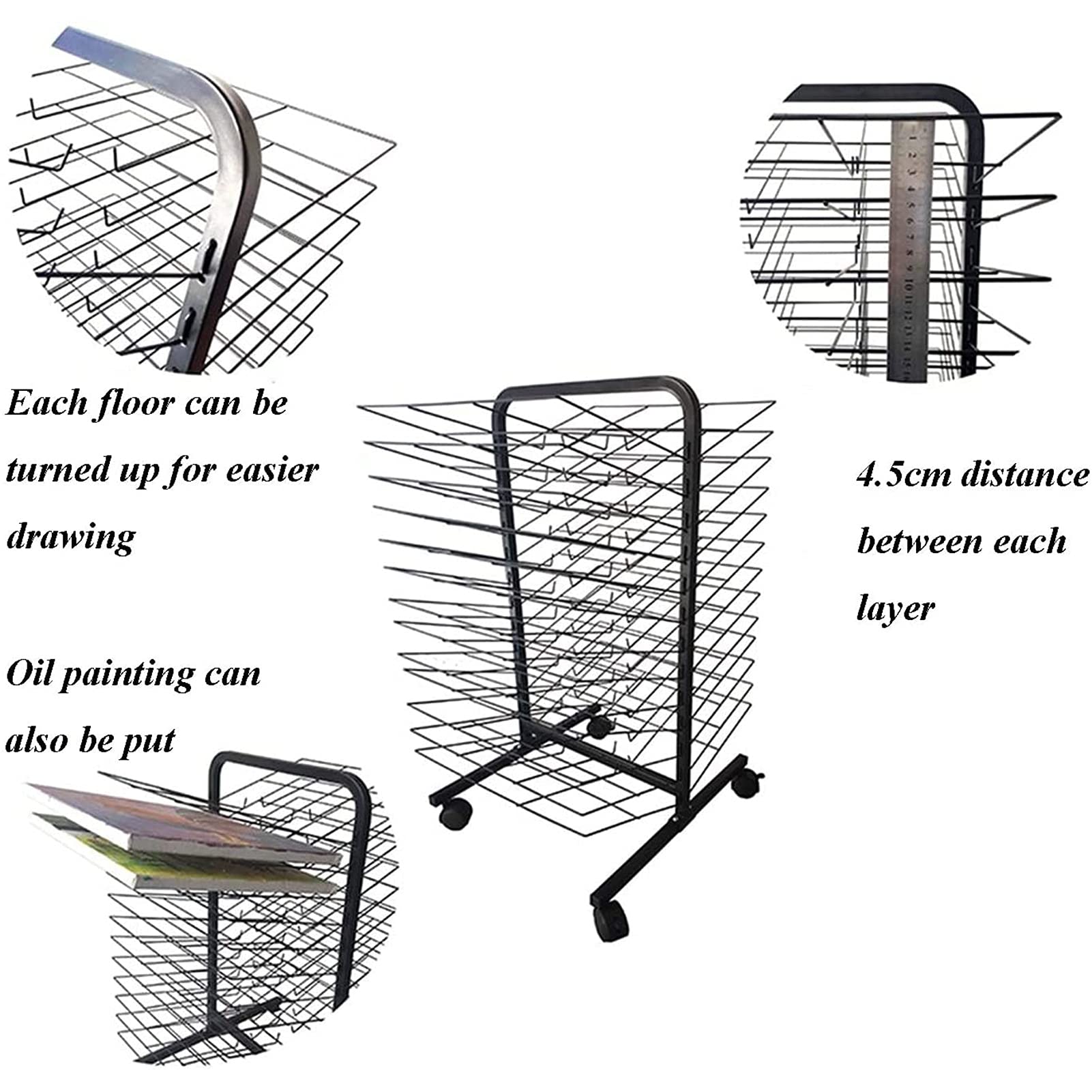 Drying Rack, 26-Shelf Mobile Art Drying Rack with Wire Shelves for Works of Art, Black Powder Coated Finish, Drying & Print Racks, Ideal for Schools and Art Clubs
