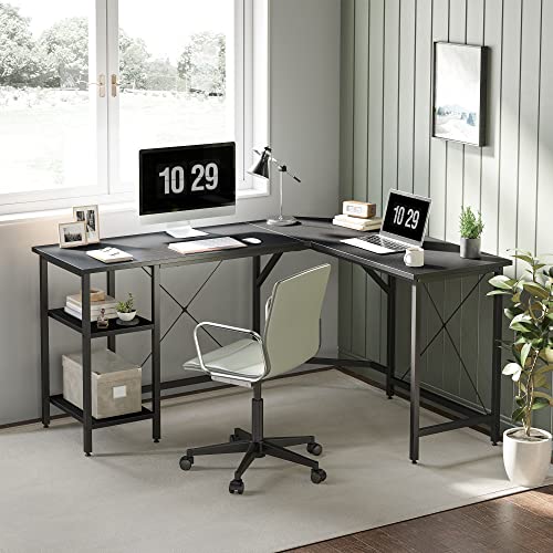 CubiCubi 59 x 47 inch L Shaped Gaming Desk with Storage Shelves, Corner Computer Desk for Home Office, Black