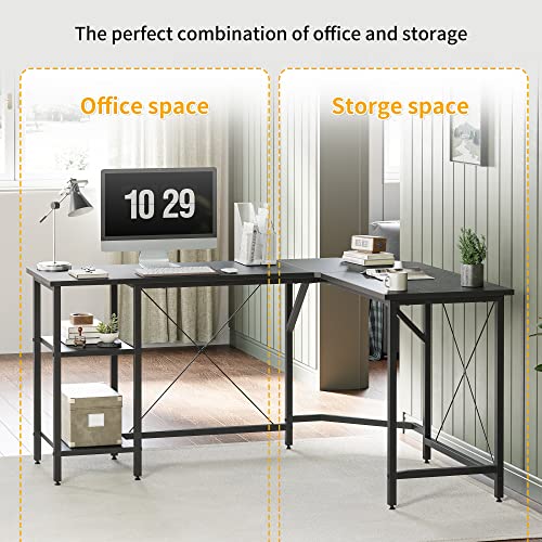 CubiCubi 59 x 47 inch L Shaped Gaming Desk with Storage Shelves, Corner Computer Desk for Home Office, Black