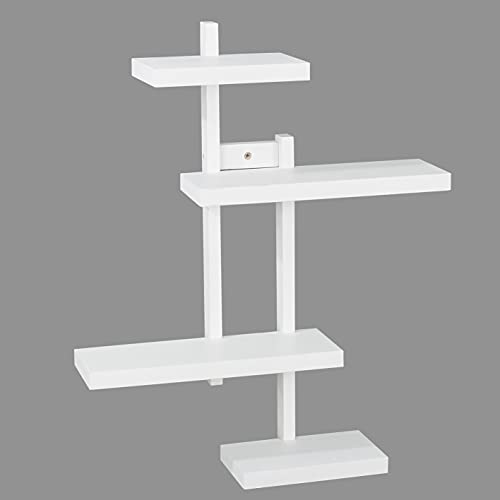 AHDECOR White Wall Mounted Floating Shelves, Natural Wood Shifting Adjustable 4-Tiers Shelf, Wooden Hanging Shelf for Home Decor