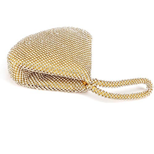 Beilaidisi Womens Triangle Bling Glitter Evening Purse Crystal Gold Wristlet Clutches Party Wedding Handbag