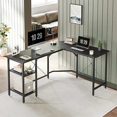 CubiCubi 59 x 47 inch L Shaped Gaming Desk with Storage Shelves, Corner Computer Desk for Home Office, Black