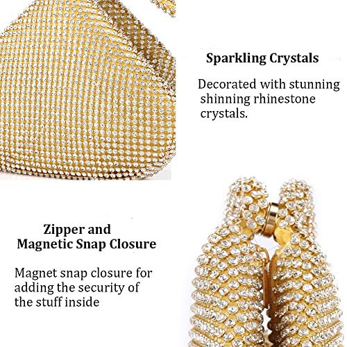Beilaidisi Womens Triangle Bling Glitter Evening Purse Crystal Gold Wristlet Clutches Party Wedding Handbag