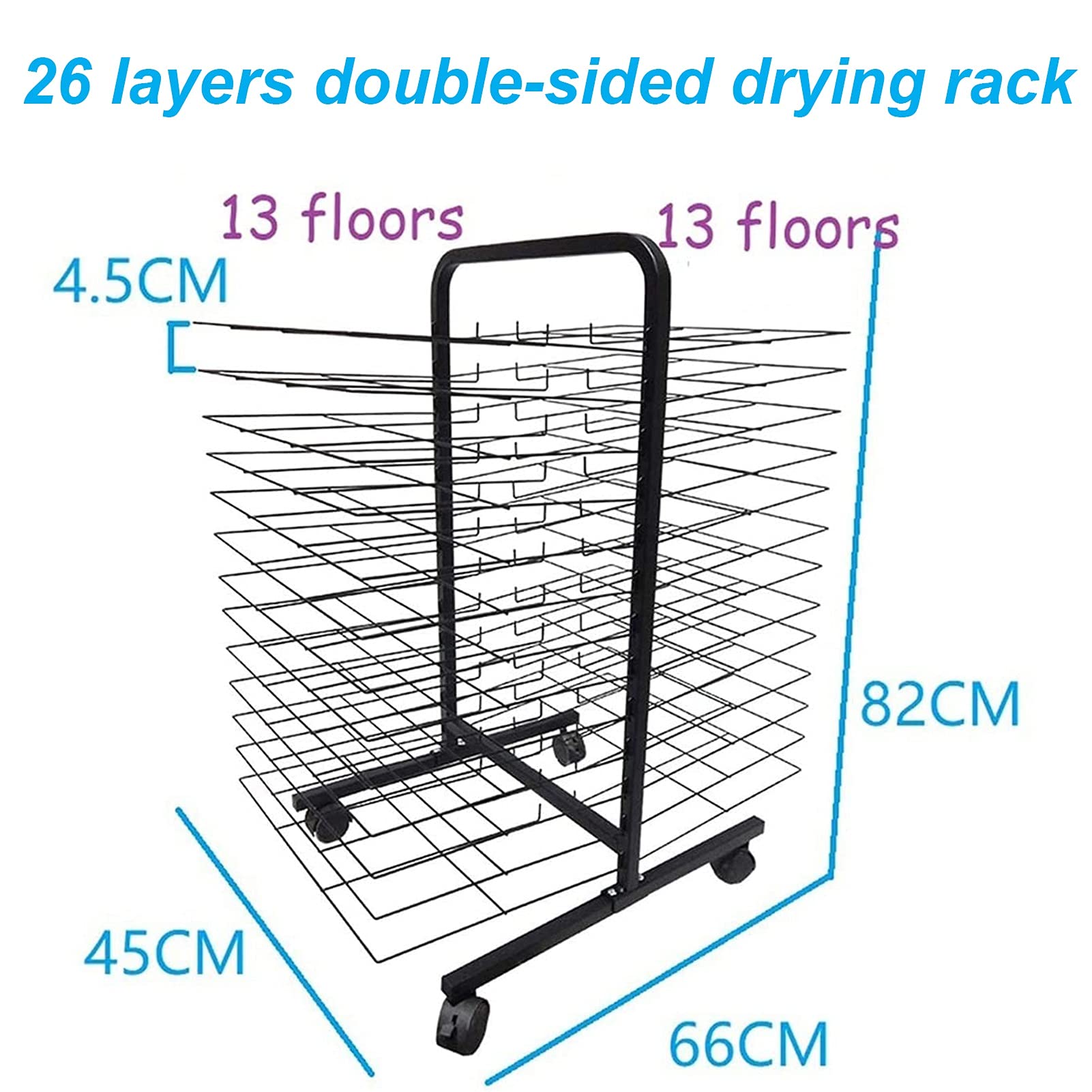 Drying Rack, Solid 26-Shelf Mobile Art Drying Rack with Wire Shelves for Works of Art, Black Powder Coated Finish, Drying & Print Racks, Ideal for Schools and Art Clubs