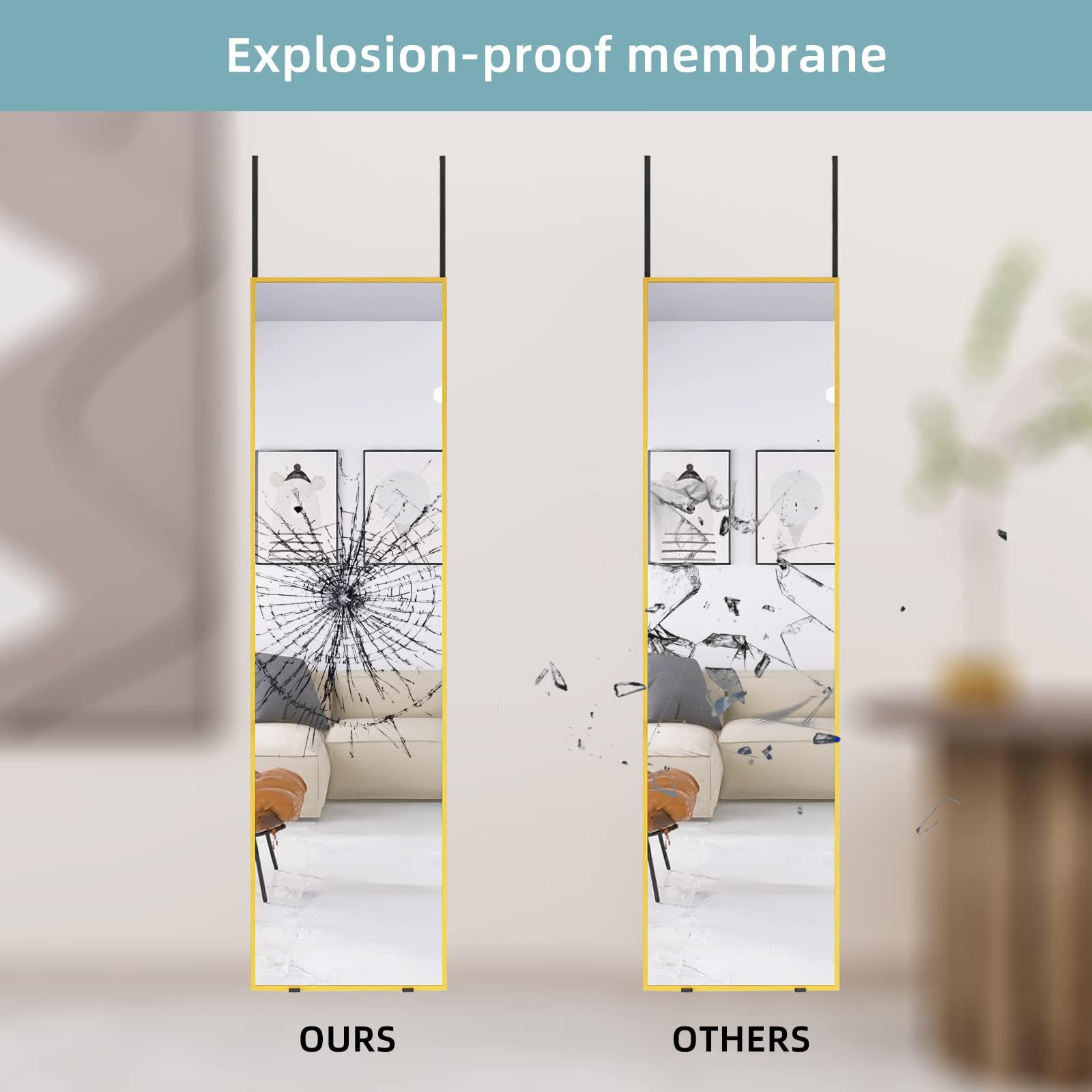 FANYUSHOW Full Length Mirror, Over The Door Mirror or Wall Mirror with Hanging Brackets, Full Body Mirror for Bedrooms, Bathrooms, Living Room, Gold, 50” x 14”