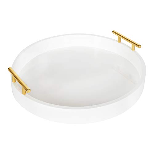 Kate And Laurel Lipton Modern Round Tray, 15.5" Diameter, White and Gold, Decorative Accent Tray for Storage and Display