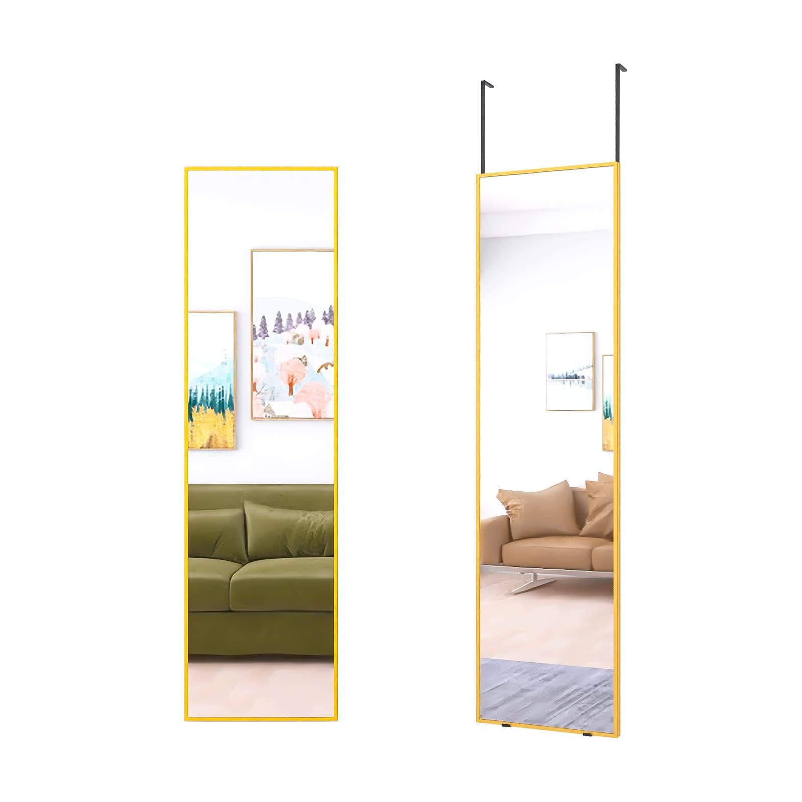 FANYUSHOW Full Length Mirror, Over The Door Mirror or Wall Mirror with Hanging Brackets, Full Body Mirror for Bedrooms, Bathrooms, Living Room, Gold, 50” x 14”