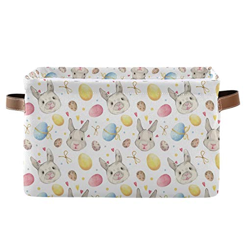 senya Easter Storage Basket with Handles, Easter Eggs Rabbit Fabric Collapsible Storage Bins Organizer Bag for Baby Storage Toy Storage 15 x 11 x 9.5 inch