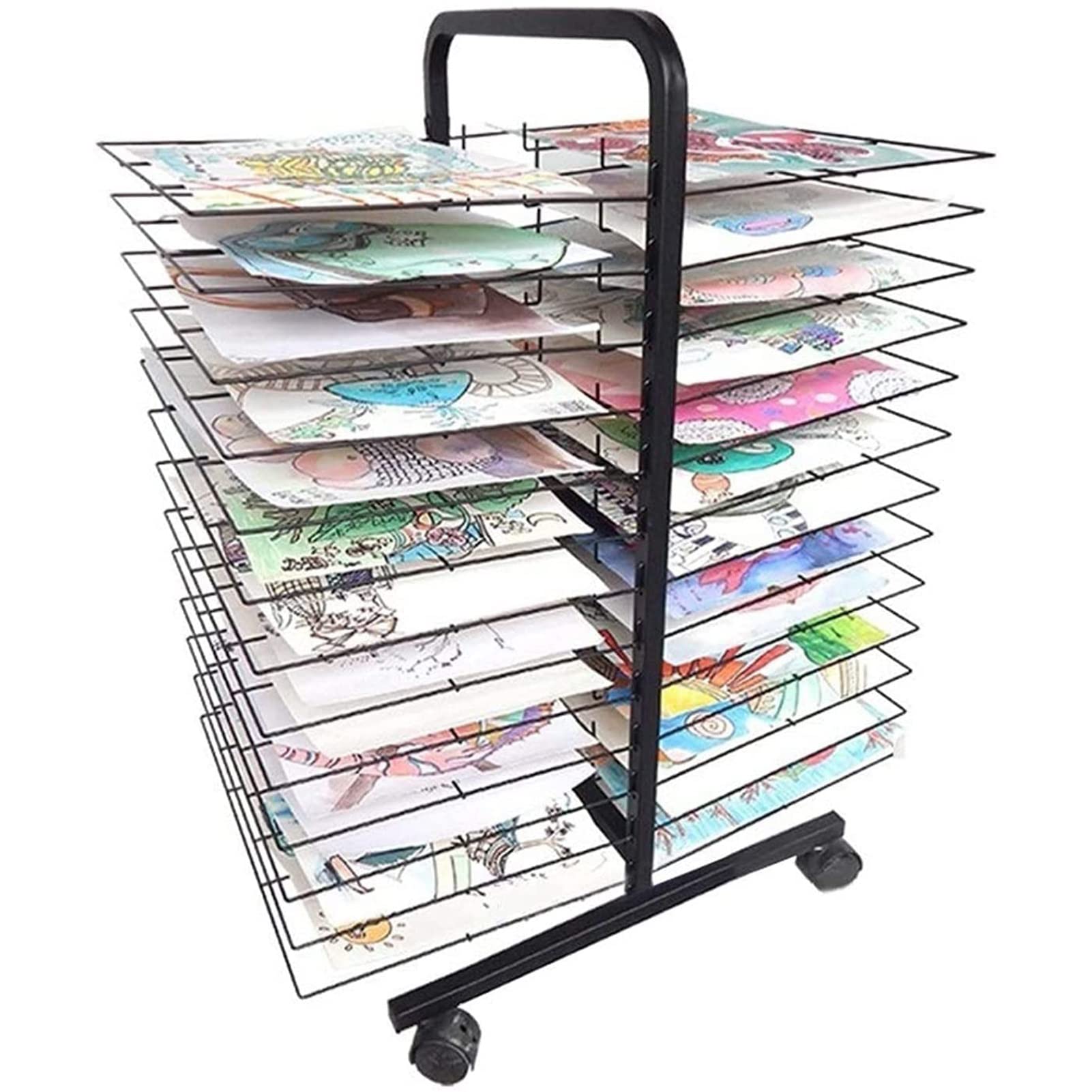 Drying Rack, Solid 26-Shelf Mobile Art Drying Rack with Wire Shelves for Works of Art, Black Powder Coated Finish, Drying & Print Racks, Ideal for Schools and Art Clubs