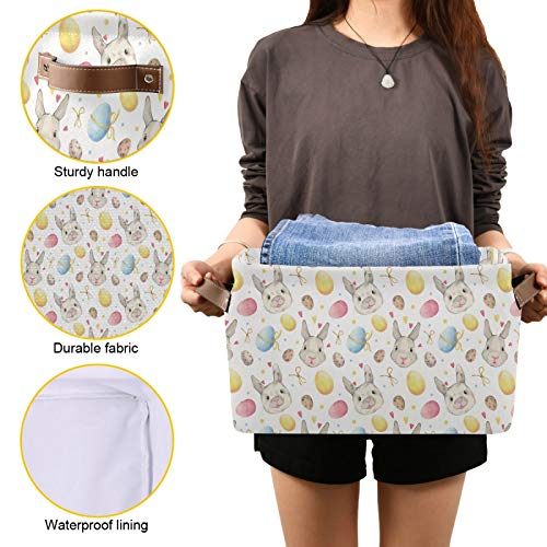 senya Easter Storage Basket with Handles, Easter Eggs Rabbit Fabric Collapsible Storage Bins Organizer Bag for Baby Storage Toy Storage 15 x 11 x 9.5 inch