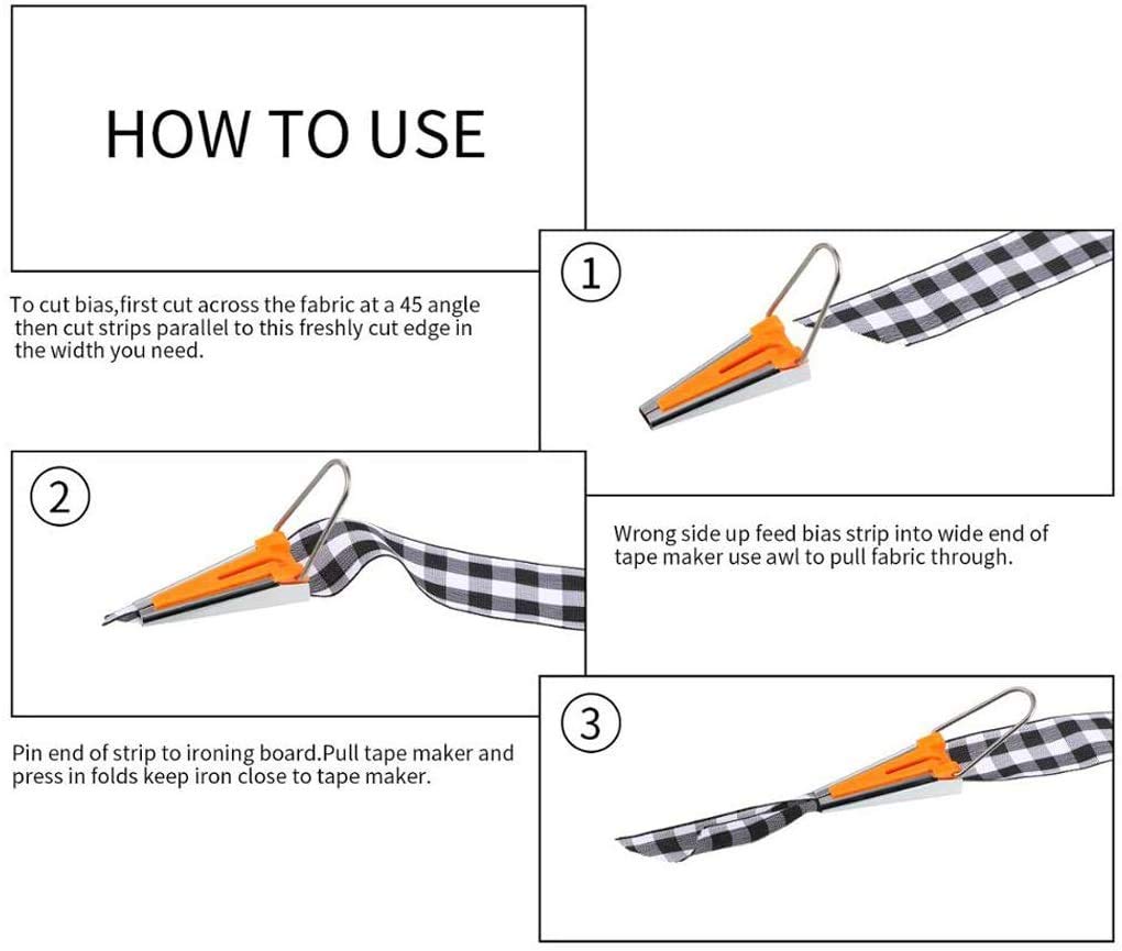 Bias Tape Makers Kit of 5 Sizes 1/4" 3/8" 1/2" 3/4" 1" DIY Quilting Tools Kit for Fabric Sewing and Quilting