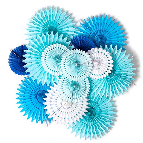 Paper Jazz Blue Paper Fans Decorations Hanging Hollow Fan Snowflake Fans Assorted Color Wedding Birthday Party Supplies