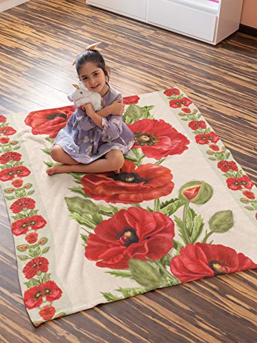 Red Flower Soft Throw Blanket All Season Microplush Warm Blankets Lightweight Tufted Fuzzy Flannel Fleece Throws Blanket for Bed Sofa Couch 50"x40"