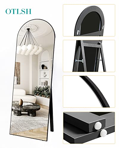 Otlsh Full Length Mirror, 64.2"×21.3" Arched Floor Mirror with Stand, Standing Mirror, Full Body Mirror, Large Mirror, Arched Wall Mirror, Freestanding, Wood Frame - Black