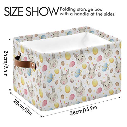 senya Easter Storage Basket with Handles, Easter Eggs Rabbit Fabric Collapsible Storage Bins Organizer Bag for Baby Storage Toy Storage 15 x 11 x 9.5 inch