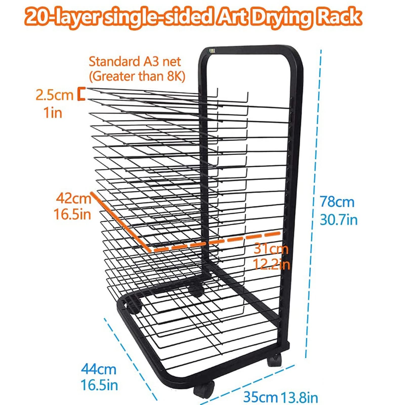 Drying Rack, Mobile Art Drying Rack with Wire Shelves for Works of Art, Art Studio, Drying & Print Racks, Black Powder Coated Finish, Ideal for Schools and Art Clubs