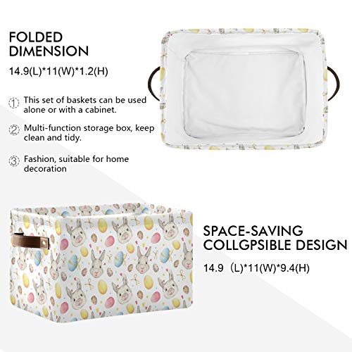 senya Easter Storage Basket with Handles, Easter Eggs Rabbit Fabric Collapsible Storage Bins Organizer Bag for Baby Storage Toy Storage 15 x 11 x 9.5 inch