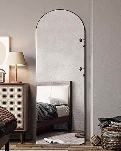Otlsh Full Length Mirror, 64.2"×21.3" Arched Floor Mirror with Stand, Standing Mirror, Full Body Mirror, Large Mirror, Arched Wall Mirror, Freestanding, Wood Frame - Black