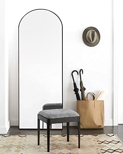 Otlsh Full Length Mirror, 64.2"×21.3" Arched Floor Mirror with Stand, Standing Mirror, Full Body Mirror, Large Mirror, Arched Wall Mirror, Freestanding, Wood Frame - Black