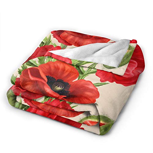 Red Flower Soft Throw Blanket All Season Microplush Warm Blankets Lightweight Tufted Fuzzy Flannel Fleece Throws Blanket for Bed Sofa Couch 50"x40"