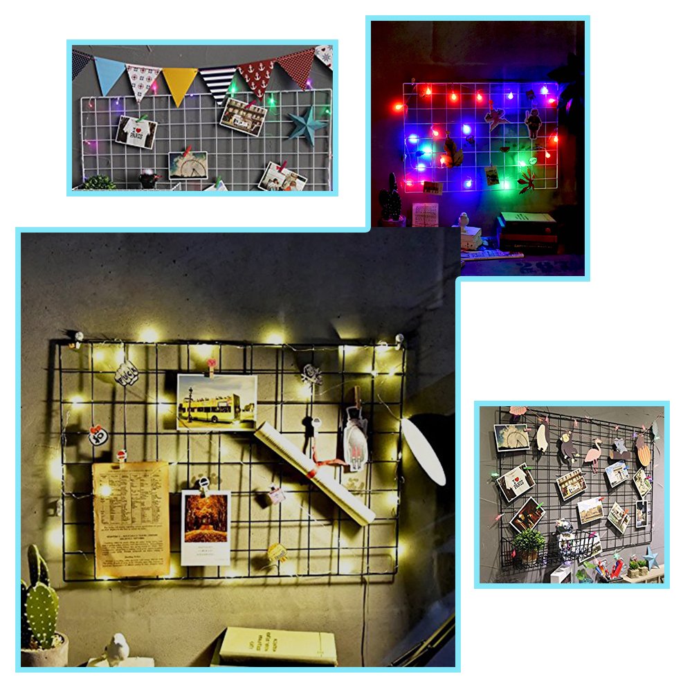 Pulatree Grid Photo Wall(Set of 2), Grid Wall Decorative Iron Rack Clip Photograph Wall Hanging Picture Wall, Ins Art Display Wall Grid 2 Packs 25.6 x17.7inch (Black)