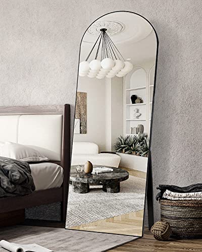 Otlsh Full Length Mirror, 64.2"×21.3" Arched Floor Mirror with Stand, Standing Mirror, Full Body Mirror, Large Mirror, Arched Wall Mirror, Freestanding, Wood Frame - Black
