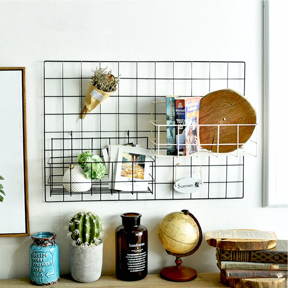Pulatree Grid Photo Wall(Set of 2), Grid Wall Decorative Iron Rack Clip Photograph Wall Hanging Picture Wall, Ins Art Display Wall Grid 2 Packs 25.6 x17.7inch (Black)