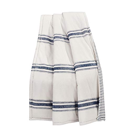 Lush Decor Farmhouse Stripe Throw - Reversible Ticking Pinstripe Design Blanket, 50" x 60", Navy
