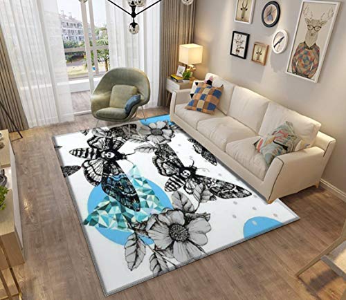 Home Area Runner Rug Pad Death's Head Hawk Moth and Dog Roses Hand Drawn Vector Seamless Thickened Non Slip Mats Doormat Entry Rug Floor Carpet for Living Room Indoor Outdoor Throw Rugs