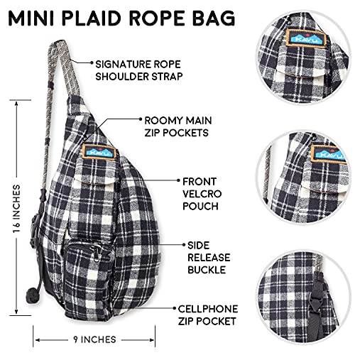 KAVU Mini Plaid Rope Bag Sling Crossbody Backpack Travel Cotton Purse - Oatmeal