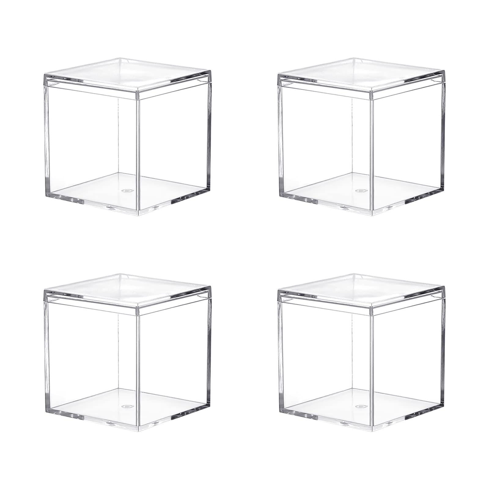 Dayaanee Clear Acrylic Box with lid, 4 Pack Plastic square cube containers Storage Box 3.9x3.9x3.9 Inch/100X100X100mm for Candy Pill and Tiny Jewelry
