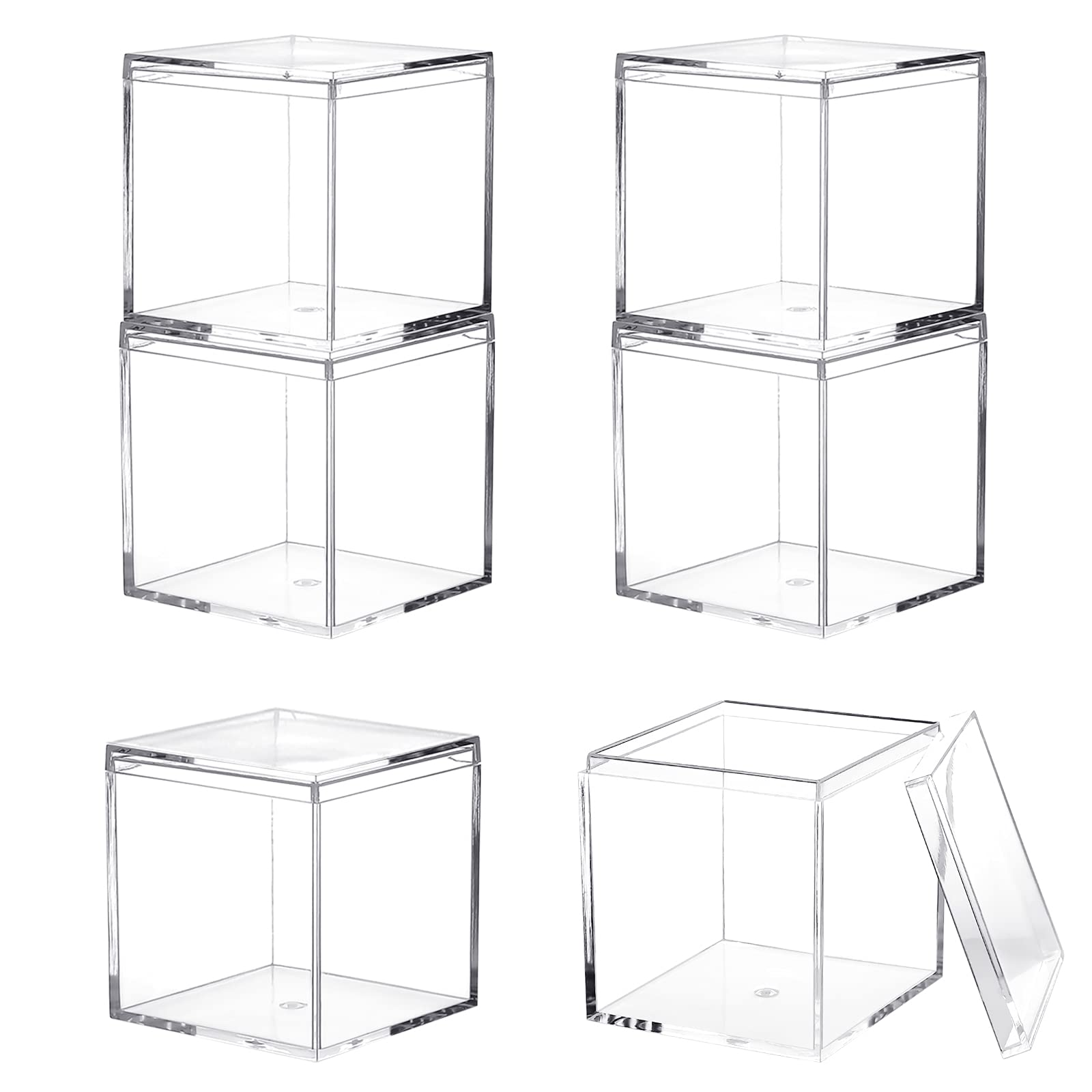Dayaanee Clear Acrylic Box with lid, 4 Pack Plastic square cube containers Storage Box 3.9x3.9x3.9 Inch/100X100X100mm for Candy Pill and Tiny Jewelry