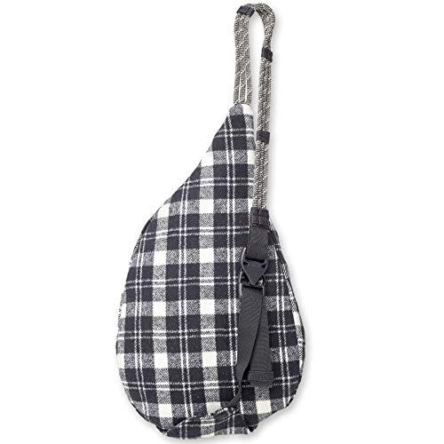 KAVU Mini Plaid Rope Bag Sling Crossbody Backpack Travel Cotton Purse - Oatmeal