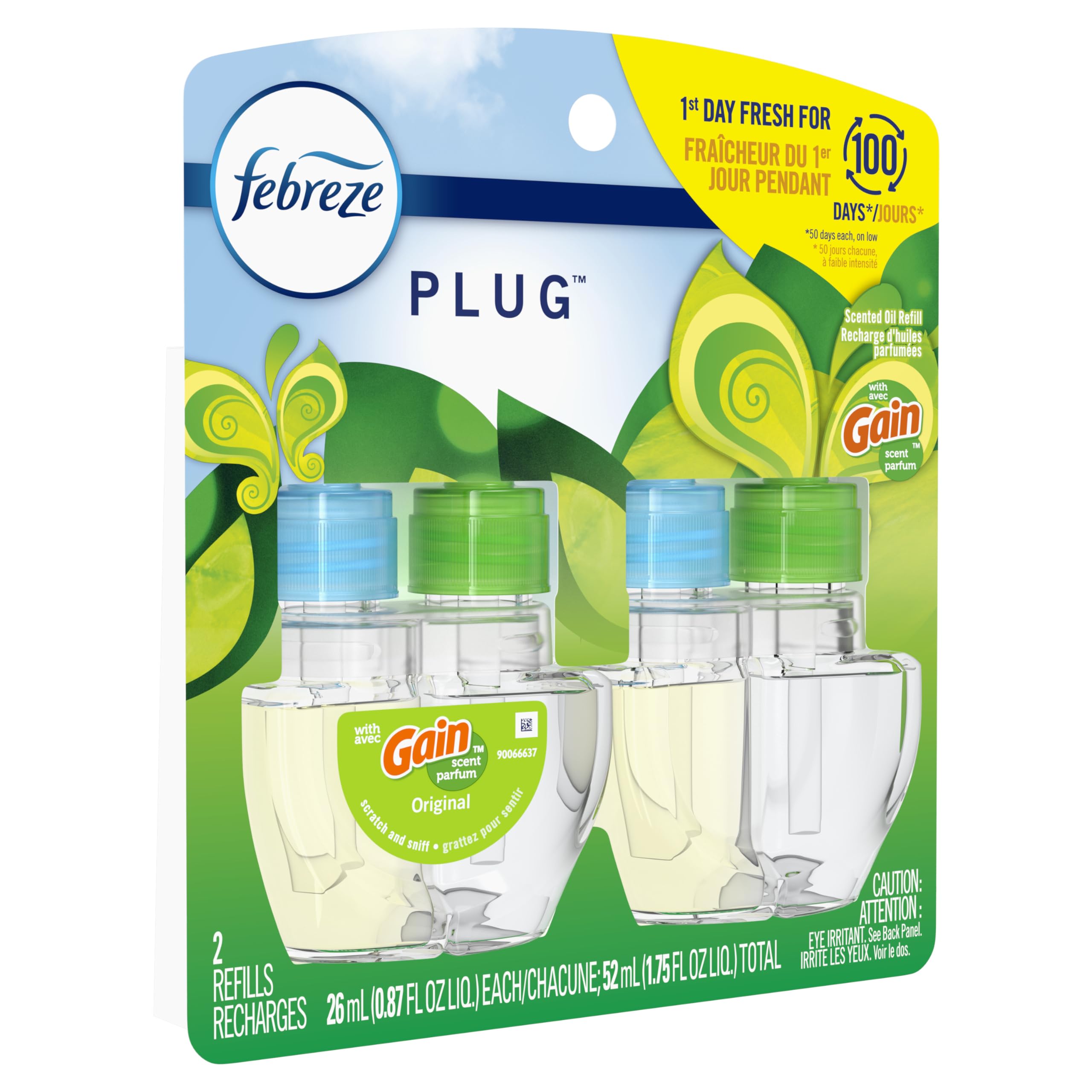 Febreze Odor-Fighting Fade Defy PLUG Air Freshener Refill, Gain Original Scent, (2) .87 fl. oz. Oil Refills