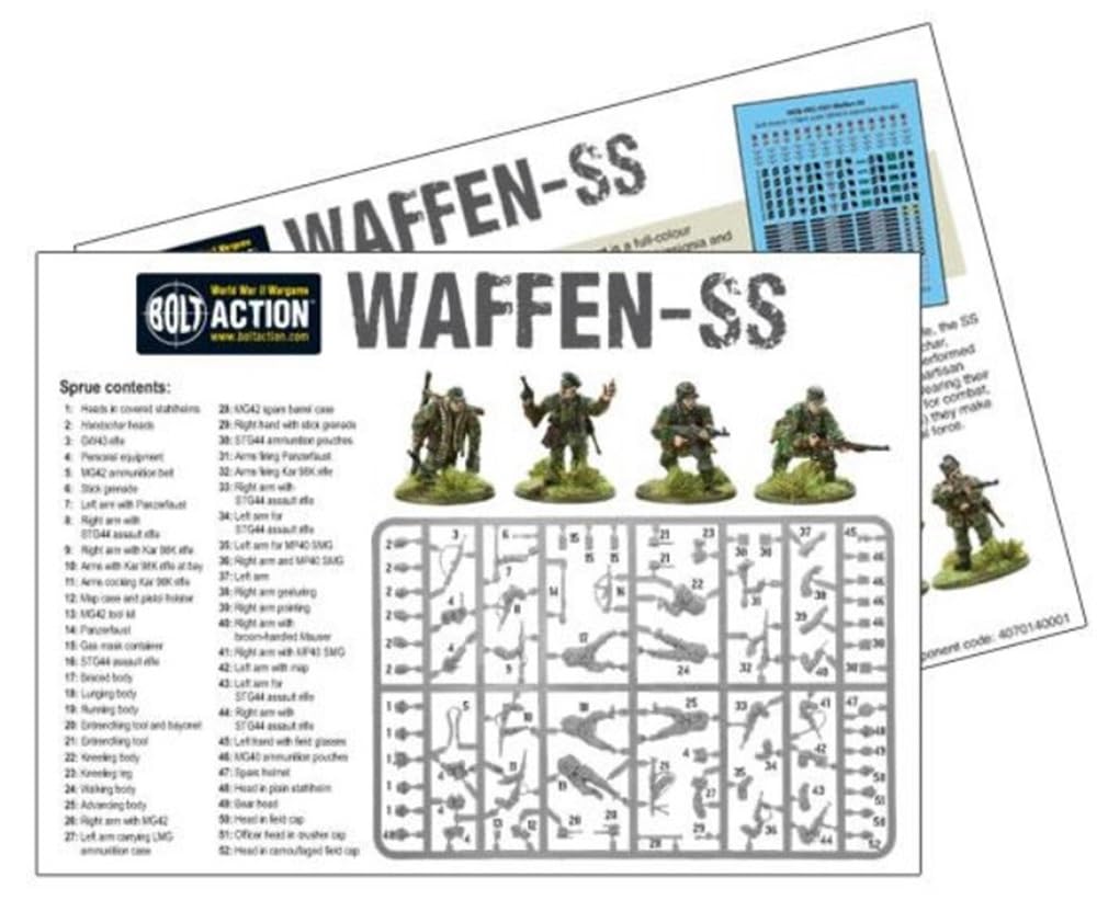 WarLord Bolt Action Waffen-SS WWII SS-Grenadier Figures 1:56 Military Table Top Wargaming Plastic Model Kit 402012101