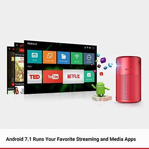 Anker Nebula Capsule Smart Wi-Fi Mini Projector,Red, 100 ANSI Lumen Portable Projector,with Capsule Series Adjustable Tripod Stand