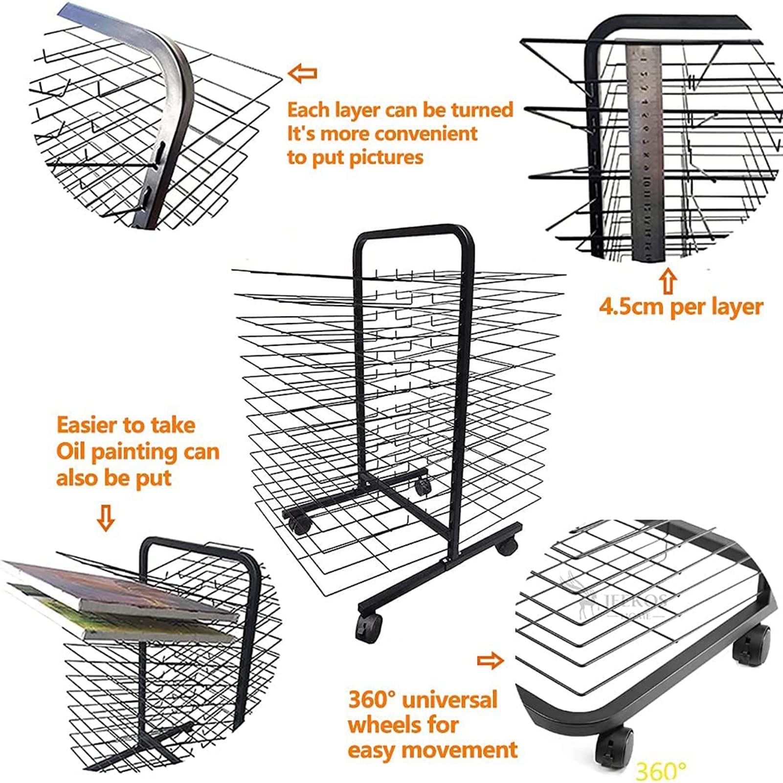 Art Drying Rack, Mobile Drying Rack with Wire Shelves for Works of Art, Mobile Classrooms, Art Studio, Educational Product Drying Rack, Drying Easel, Drying & Print Racks, Black Powder Coated Finish