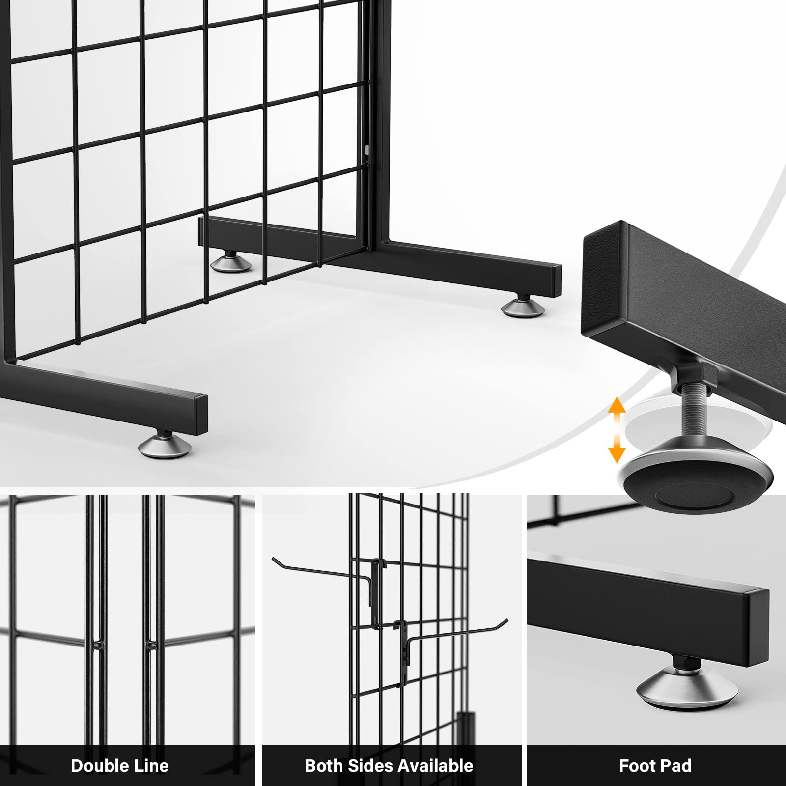 Bonnlo 2' x 6' Standing Grid Panel Tower, Thicker 5mm Wire, 180 LBS Weight Capacity Grid Wall with T-Legs, Grid Rack for Retail Display with Extra Hooks (1)