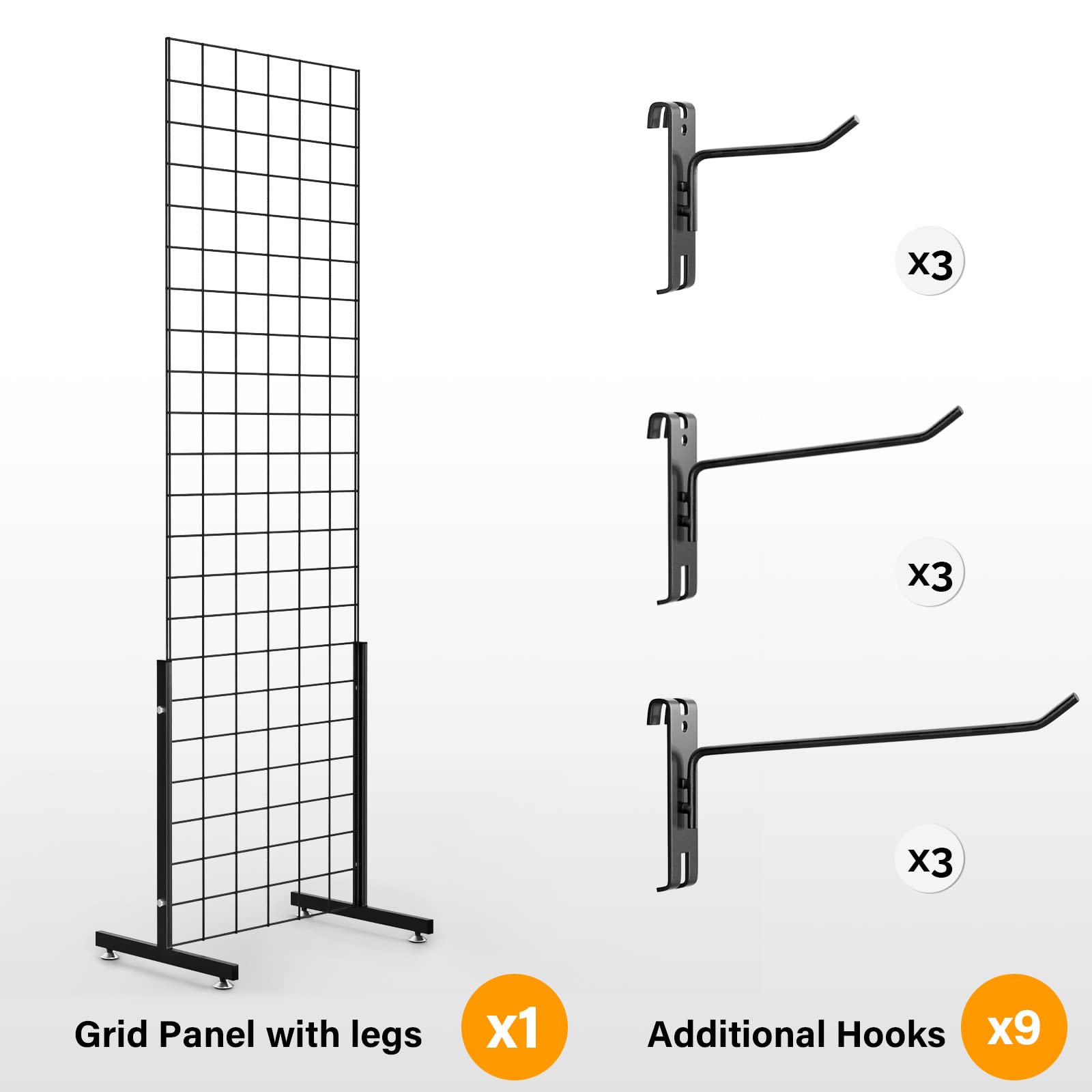 Bonnlo 2' x 6' Standing Grid Panel Tower, Thicker 5mm Wire, 180 LBS Weight Capacity Grid Wall with T-Legs, Grid Rack for Retail Display with Extra Hooks (1)