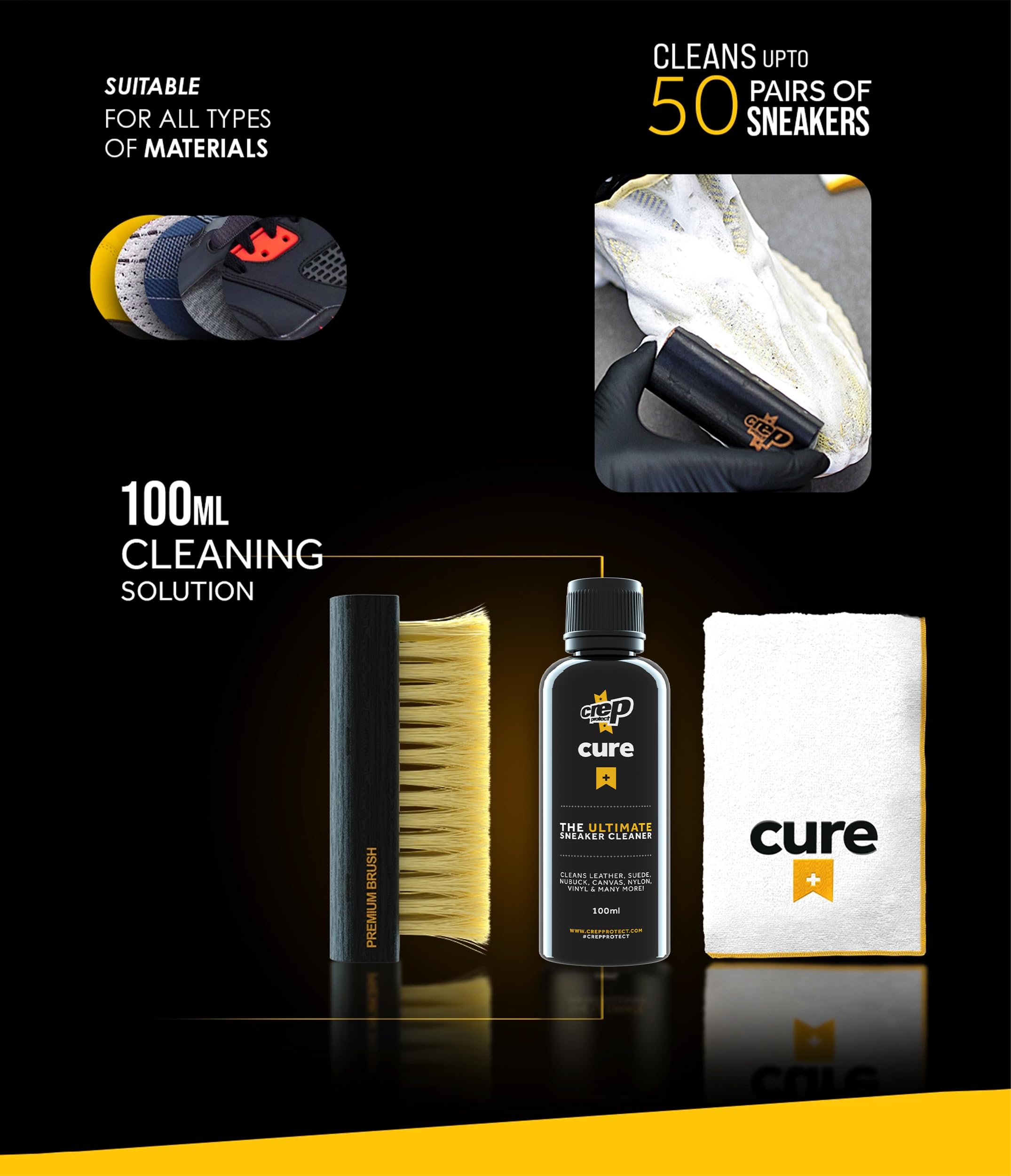 Crep Protect Box Pack - Premium Sneaker Cleaning Kit with 6 x Sneaker Wipes, 2 x Pill, Eraser, 3.5 oz Cleaning Solution, Microfibre Cloth & Brush