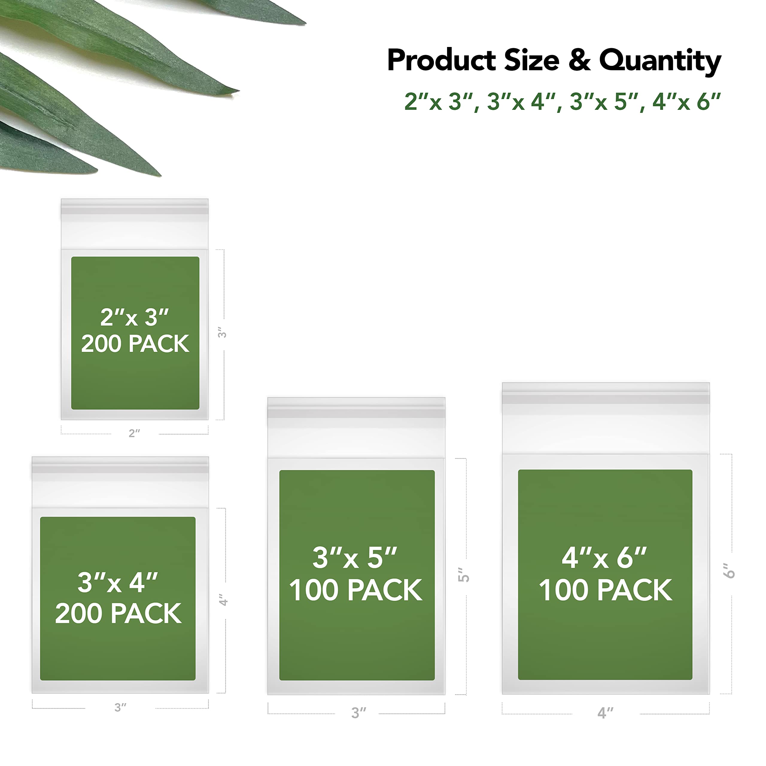 Seal Fresh Cello Bags – Bundle S Variety Pack – 4 Assorted Combo Sizes (600 Count) – 2x3 Inches (200), 3x4 Inches (200), 3x5 Inches (100), 4x6 Inches (100) – Clear Plastic Resealable Self-Adhesive Sealing Reclosable Cellophane Baggies – For Snacks, Cookie